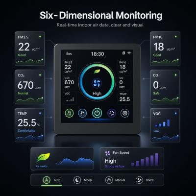 China Smart HVAC Controller with 6-in-1 Indoor Air Quality Monitor Tuya WiFi & RS485 Modbus Support and 4-inch LCD Color Touchscreen for sale