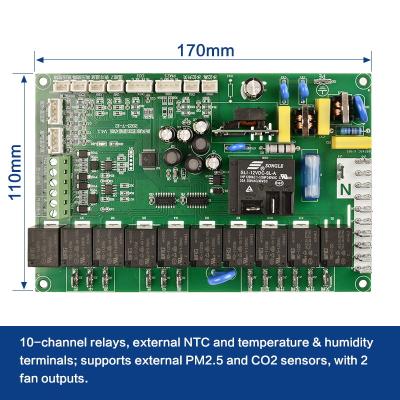 China OEM Ventilation Mainboard with 10 Relay Outputs External Sensors and Dual Fan Control for sale