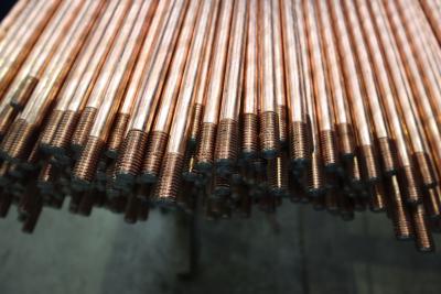 China Copper Clad Steel Ground Rod One Pointed One Flat Dual Threaded Design 0.25mm Copper Layer Tensile Strength 600 N/mm2 for sale