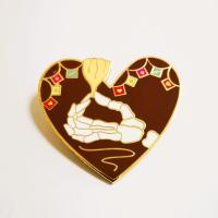 China Custom Hard Enamel Pins 1.75 Inch Iron Heart Shape Gold Plating Double Posts for sale