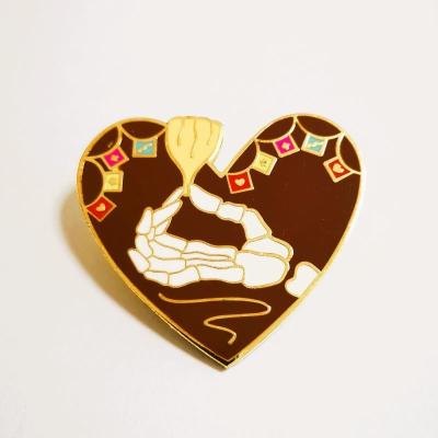 China Custom Hard Enamel Pins 1.75 Inch Iron Heart Shape Gold Plating Double Posts for sale