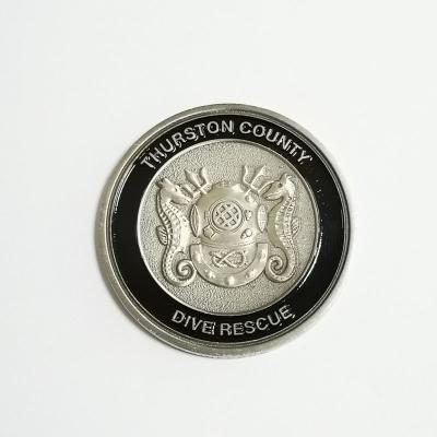 China Dive Rescue 3D Relief Brass Metal Coins Antique Silver Plating Soft Enamel 1.5 Inch 3mm for sale