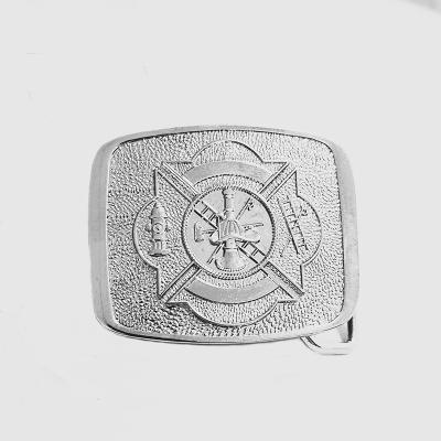 China Zinc Alloy Die Casting 2.5 Inch Fire Department Metal Belt Buckle Silver for sale