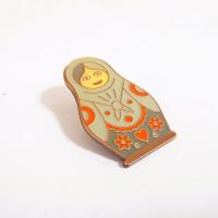 China Custom Epoxy Coated Antique Copper Russian Nesting Doll Lapel Pins 40x25mm Iron for sale