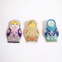 China Custom Antique Copper Nesting Doll Soft Enamel Pin 40x25mm Epoxy Coated with Various Clutches for sale