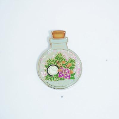 China Custom Soft Enamel Pins 40x27mm Bottle Shape Silver Plating Epoxy Dome Lapel Pins for sale