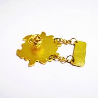 China Gold Finished Stamped Iron Soft Enamel Pins Lion Dance Head 40x35mm Chinese Text for sale
