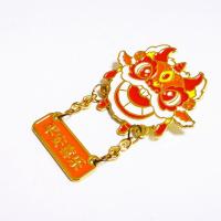 China Gold Finished Stamped Iron Soft Enamel Pins Lion Dance Head 40x35mm Chinese Text for sale