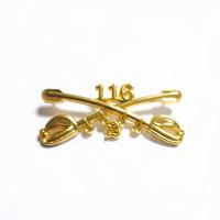 China Gold Zinc Alloy 3D Custom Metal Pin Badges 2.25 Inch Cavalry Regimental Crossed Sabers for sale