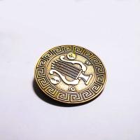 China Custom Brass Die Struck Lapel Pins 1.75 Inch Antique Gold with Rubber Clutches for sale