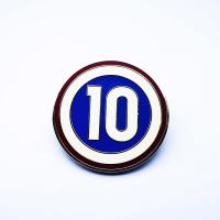 China Custom Round Hard Enamel Pin Numeral 10 Silver 1.5 Inch Double Posts Rubber Clutch for sale
