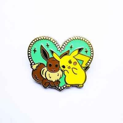 China Custom Cute Rabbits Heart Shape Hard Enamel Pins 1.5 Inch Iron Bronze Rubber Clutches for sale