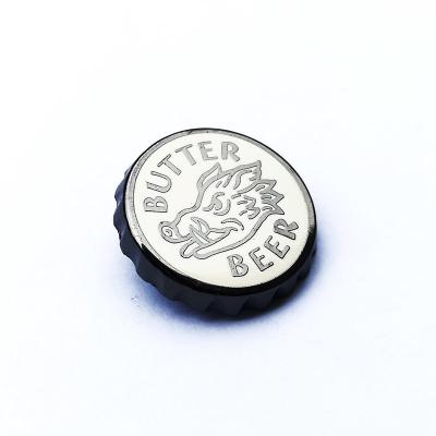 China Custom Zinc Alloy Bottle Cap Hard Enamel Lapel Pins 27mm Black Nickel Plating for sale