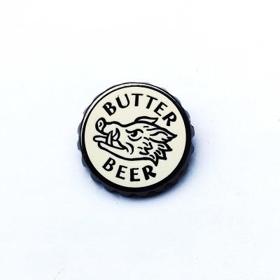 China Custom Zinc Alloy Lapel Pin 27mm Black Nickel Plating Die Cast Bottle Cap for sale
