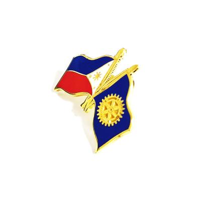 China Custom 40mm Hard Enamel Philippines Flag Lapel Pin Gold Finish Butterfly Clutch for sale