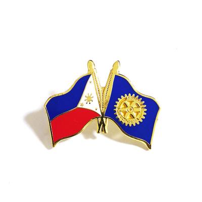 China Custom Die Cast Zinc Alloy 40mm Hard Enamel Flag Lapel Pin with Double Posts Butterfly Clutch for sale