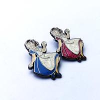 China Custom 40mm Zinc Alloy Hard Enamel Lapel Pins Cinderella Shape Glitter Pearl Colors Double Posts for sale