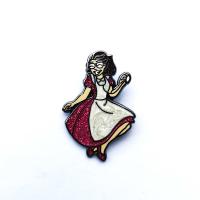 China Custom 40mm Hard Enamel Pins Zinc Alloy Cinderella Design Black Nickel Glitter Pearl Colors for sale