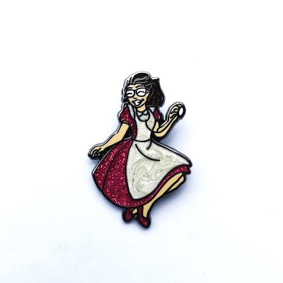 China Custom 40mm Hard Enamel Pins Zinc Alloy Cinderella Design Black Nickel Glitter Pearl Colors for sale