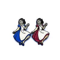 China Custom 40mm Zinc Alloy Hard Enamel Lapel Pins Cinderella Shape Glitter Pearl Colors Double Posts for sale