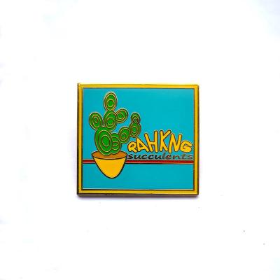 China Custom 35mm Square Hard Enamel Pins Gold Plated Succulents Design Butterfly Clutches for sale