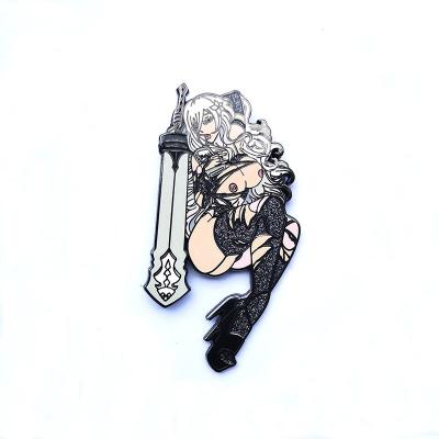 China Custom 3 Inch Die Casted Hard Enamel Anime Girl Pin Double Posts Rubber Clutch for sale