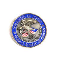 China Custom 3D Die Cast Zinc Alloy Coin 2 Inch Antique Brass Finish Bureau of Prisons Design for sale