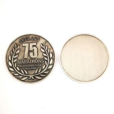 China Antique Silver Finish Brass Marathon Souvenir Coin 50mm 3mm Blank Back for sale