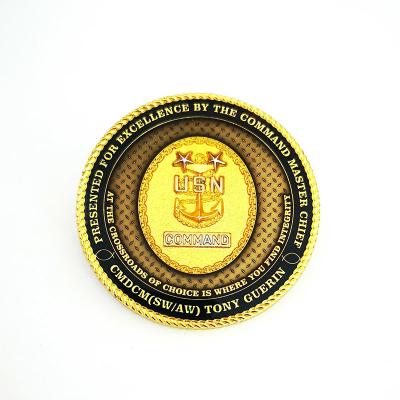 China Round USN Command Metal Collectible Coin 50mm 5mm Gold Finish Zinc Alloy for sale
