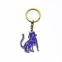 China Gold Plated Cute Cat Hard Enamel Keychains 40mm Attached With 30mm Split Ring for sale
