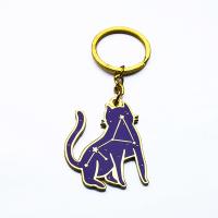 China Gold Plated Cute Cat Hard Enamel Keychains 40mm Attached With 30mm Split Ring for sale