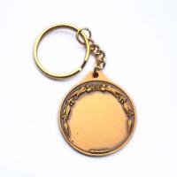 China Zinc Alloy Vintage Keychain Antique Gold 40mm Commemorative Metal Key Ring for sale