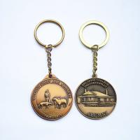 China Zinc Alloy Vintage Keychain Antique Gold 40mm Commemorative Metal Key Ring for sale