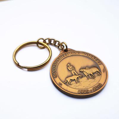 China Zinc Alloy Antique Gold Commemorative Keychain Molong Sheep Dog Workers 40mm 30mm Ring for sale