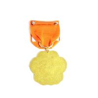 China Custom Iron Dog Paw Medal 1.75 Inch Gold Finish with Short Ribbon Attachment for sale