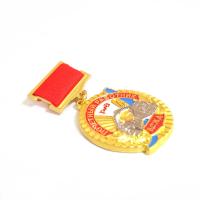 China Zinc Alloy Russia Eastern Railway Souvenir Badge 40mm Matte Gold Antique Silver Die Cast for sale