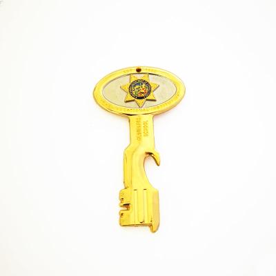 China Zinc Alloy Diecast 3D Key Shape Bottle Opener 3 Inch Gold Nickel Finish for sale