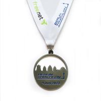 China Metal Triathlon Medal Round 60mm Die Casting Logo Antique Silver Finish 3mm for sale