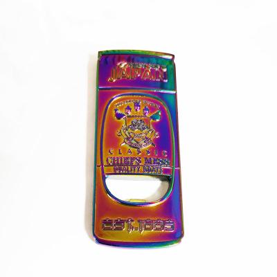 China Rainbow Finish Zinc Alloy 3D Bottle Opener 10mm Thick USN USS Chiefs Mess Diecast for sale