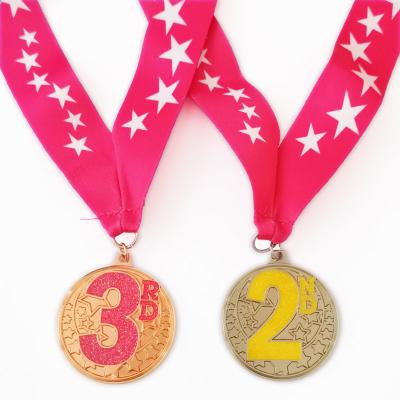 China Custom Glitter Color Epoxy Coated Iron Gymnastics Medal 50mm with Sublimation Ribbon for sale