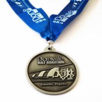 China Antique Silver Round Marathon Zinc Alloy Medal 2.5 Inch Die Casting Sublimation Ribbon for sale