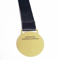 China Gold Finish Round Iron Gymnastics Medal 45mm with Satin Ribbon Attached for sale