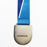 China Die Cast Gold Finish Metal Football Medal 57x55mm with Embossed Back Text and Sublimation Lanyard for sale