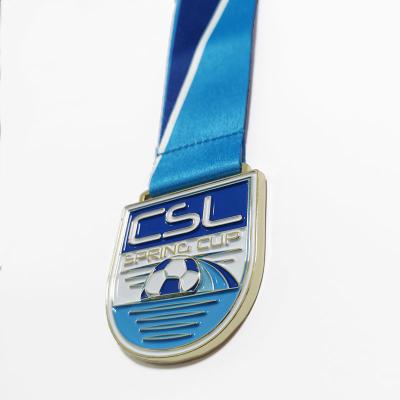 China Custom Gold Finish Zinc Alloy Soccer Champion Medal 5.5mm with Sublimation Lanyard for sale
