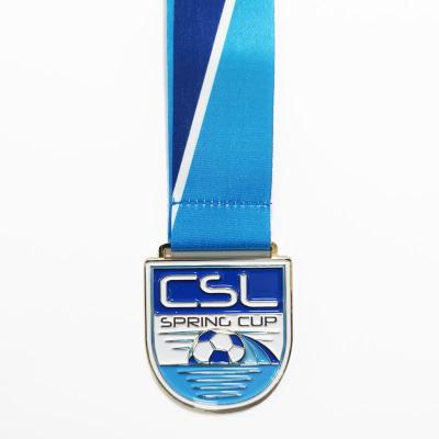 China Die Cast Gold Finish Metal Football Medal 57x55mm with Embossed Back Text and Sublimation Lanyard for sale