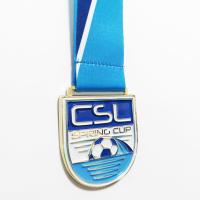 China Custom Gold Finish Zinc Alloy Soccer Champion Medal 5.5mm with Sublimation Lanyard for sale
