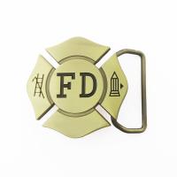 China Antique Bronze Die Cast Zinc Alloy FD Logo Belt Buckle 2.25 Inch Debossed Texts for sale