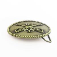 China 3D Antique Bronze Metal Belt Buckle Crossed Sabers 3.5x2.5 Inches Laser Engraving for sale