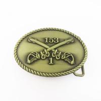 China 3D Antique Bronze Metal Belt Buckle Crossed Sabers 3.5x2.5 Inches Laser Engraving for sale
