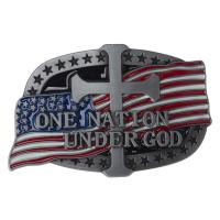 China Custom US Flag Enamel Metal Belt Buckle 3D ONE NATION UNDER GOD 85x58mm for sale